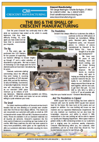 The Big and The Small of Crescent Manufacturing
